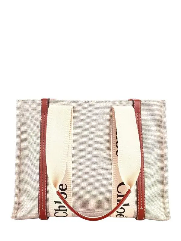 Chloé Woody Canvas With Leather Medium Tote Bag - Neutrals