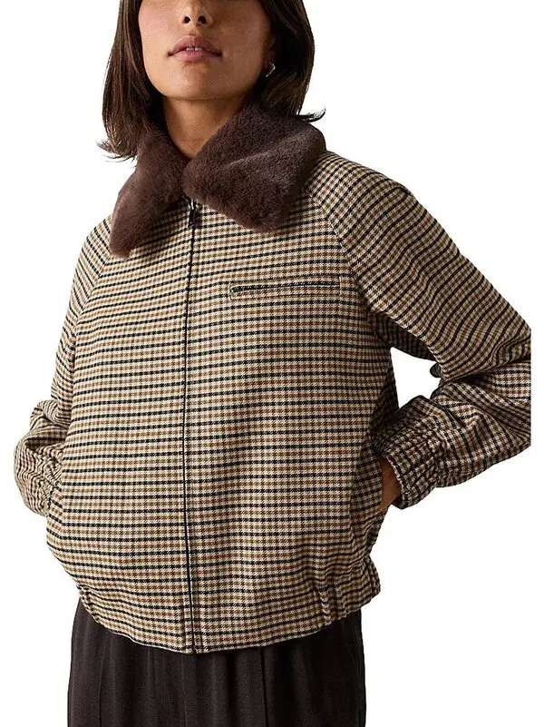 Whistles Faux Fur Collar Bomber Jacket - Brown/multi