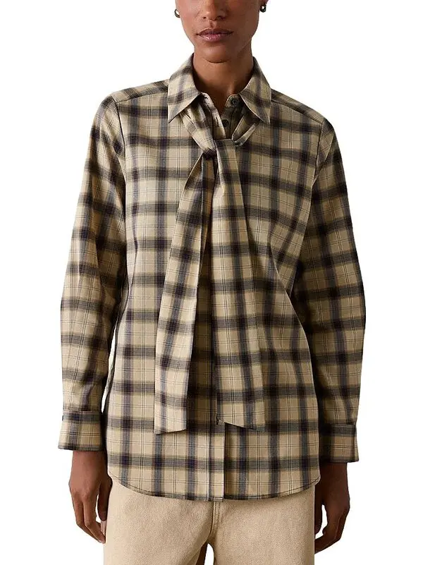 Whistles Removable Scarf Long Sleeve Shirt - Brown/multi