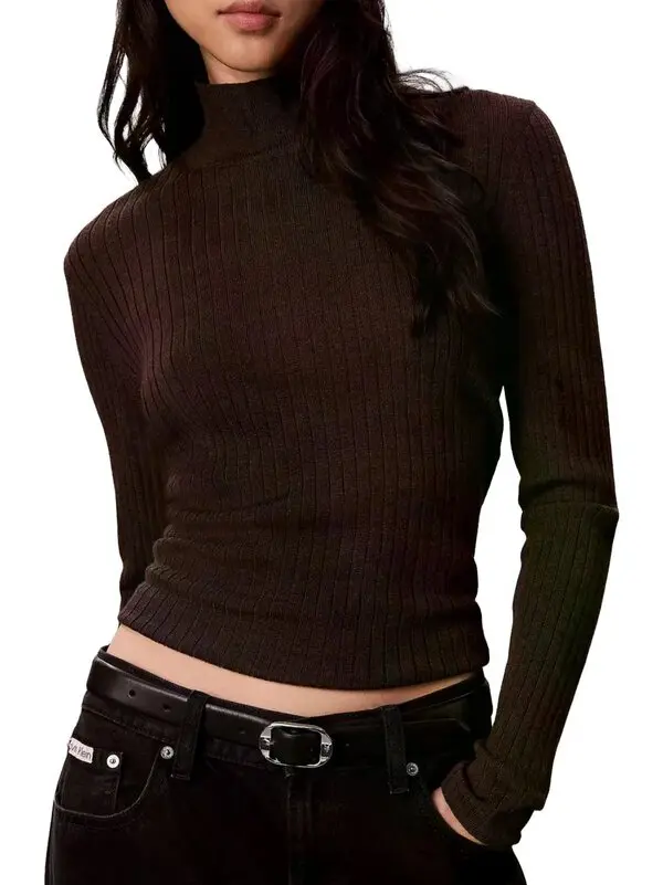 Calvin Klein Ribbed-knit Roll-neck Sweater - Brown