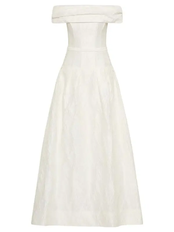 Rebecca Vallance Revolution Embossed Jacquard Off-the-shoulder Gown - Ivory