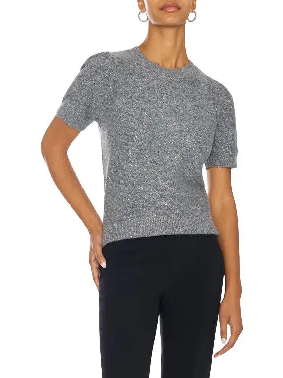Vince Camuto Sequin Puff Sleeve Crewneck Sweater - Medium Heather Grey