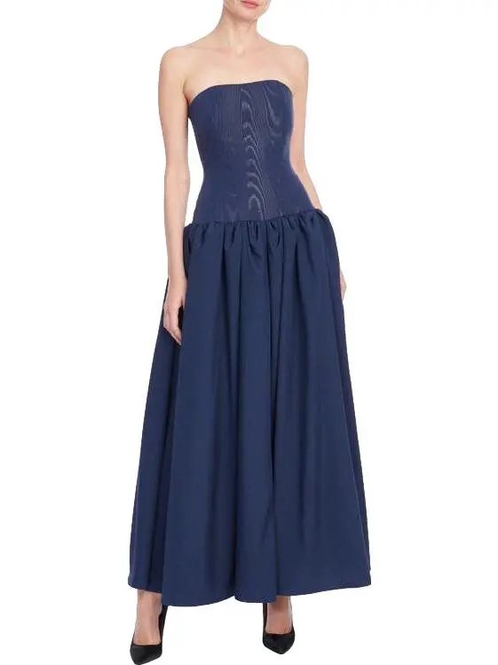 Badgley Mischka Strapless Drop Waist Dress - Navy