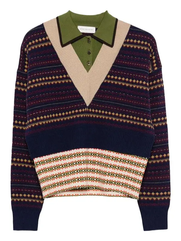 Dries Van Noten Jaquard Sweater 'navy - Tan