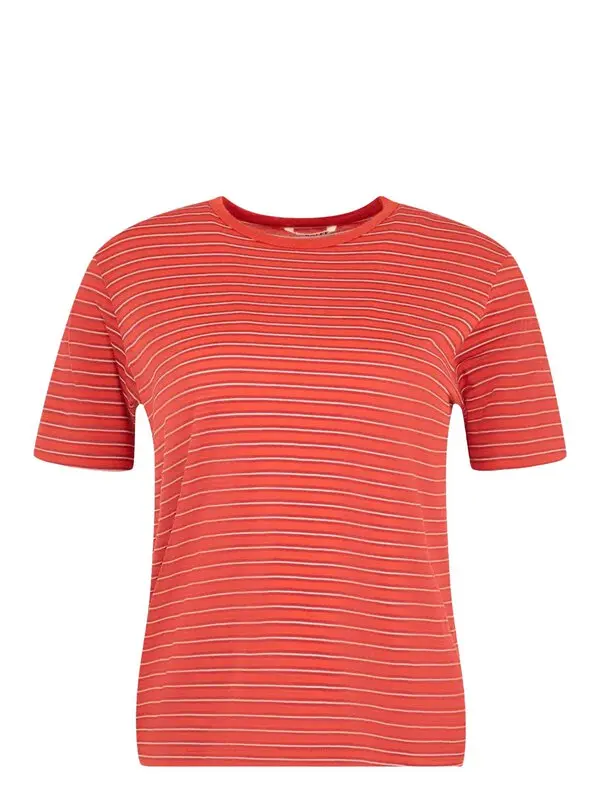 Auralee Soft Smooth Wool Stripe Jersey Tee Stripe - Red