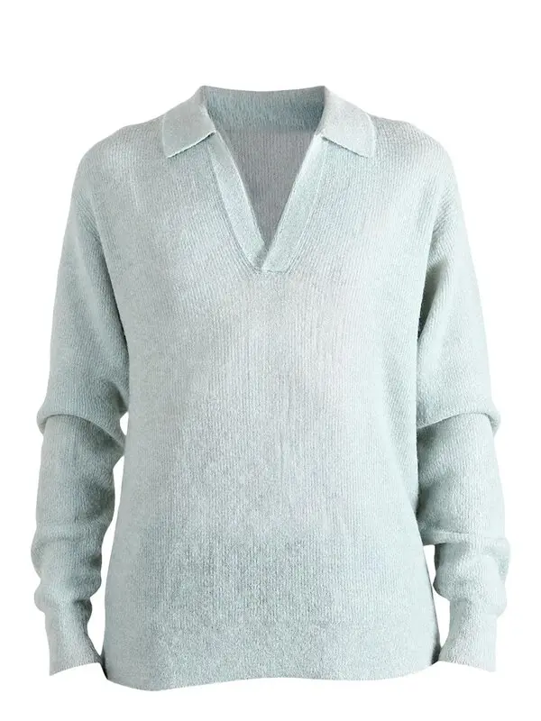 Auralee Suri Alpaca Sheer Knit Skipper Polo 'dusty Mint - Tan