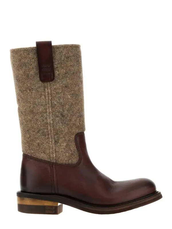Miu Miu Two-tone Felt And Leather Mini Boots For - Multicoloured