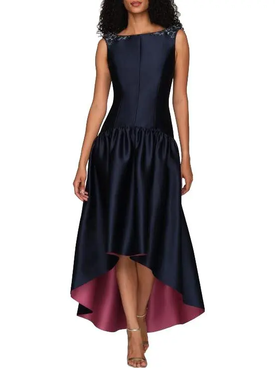 KAY UNGER Katrina Bateau Neck High-low Cocktail Dress - Midnight Multi