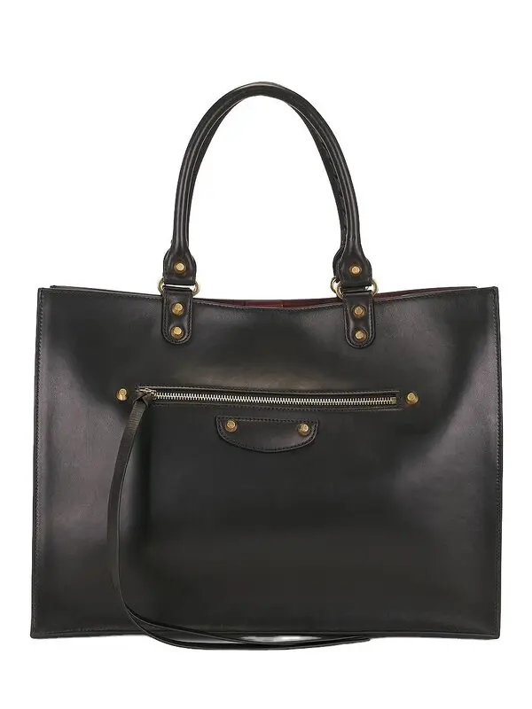 Balenciaga Le City Large Sleek Tote Bag In Black - Black & Ruby