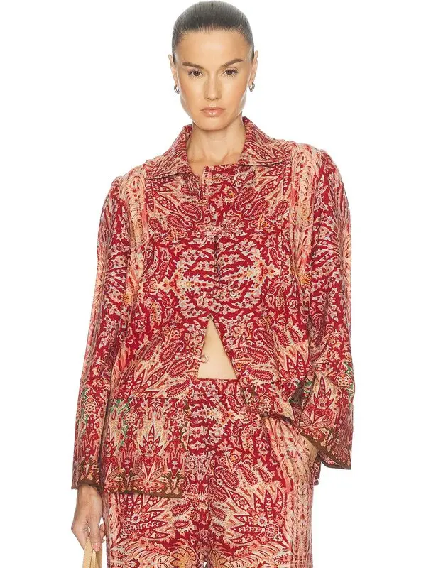 BODE Arrowleaf Blouse In Red - Red Multi