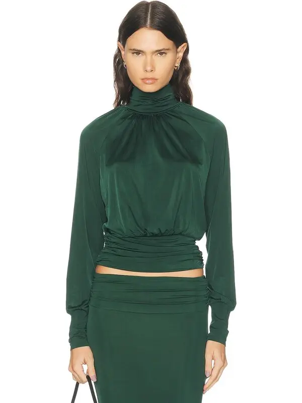 Eterne Anouk Liquid Jersey Top In Green - Forest