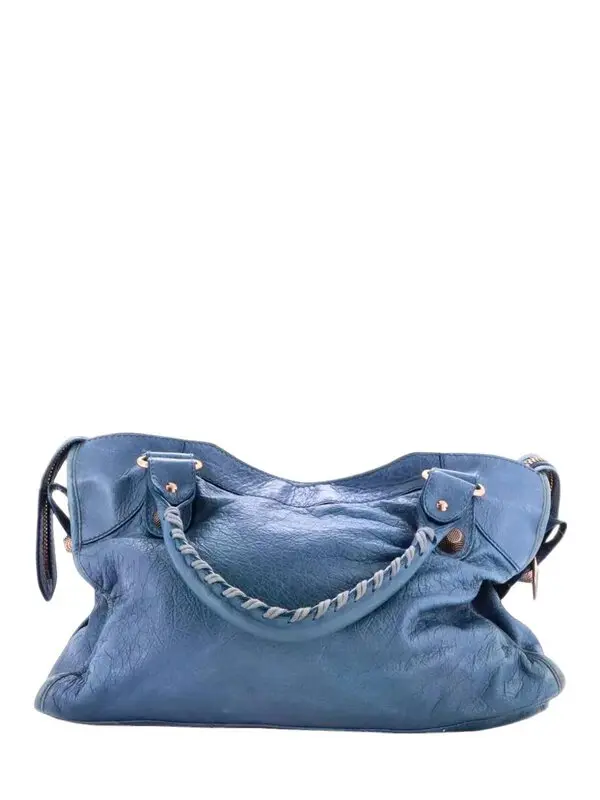 Balenciaga City Giant Studs Bag Leather Medium Satchel - Blue