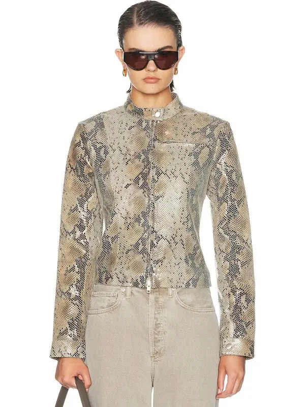 GRLFRND X Sophia Kelly Amari Leather Moto In Brown - Python