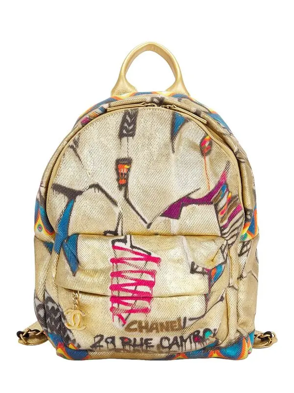 Chanel Graffiti Street Spirit Backpack In Metallic Gold - Multi