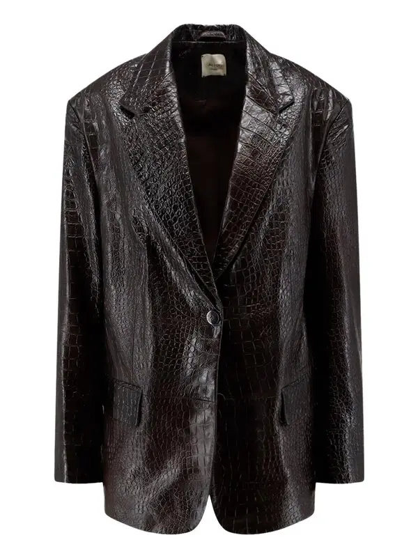 ALYSI Leather Jacket With Croco Print - Brown