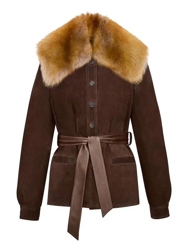 Saint Laurent Shearling-collar Suede Jacket - Brown