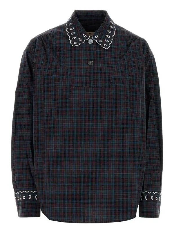Marni Embroidered Poplin Blouse - Checked