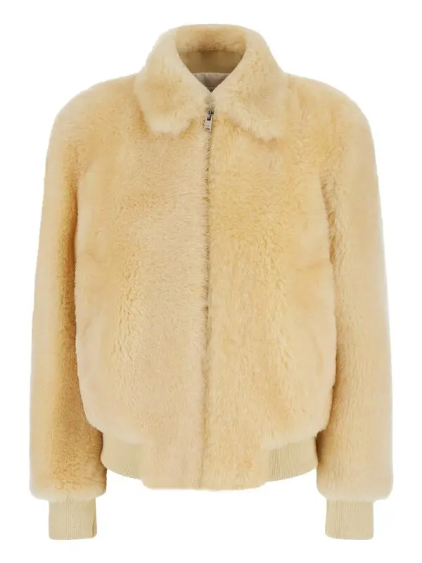 Bottega Veneta Teddy Shearling Blouson Jacket With Leather Details - Yellow