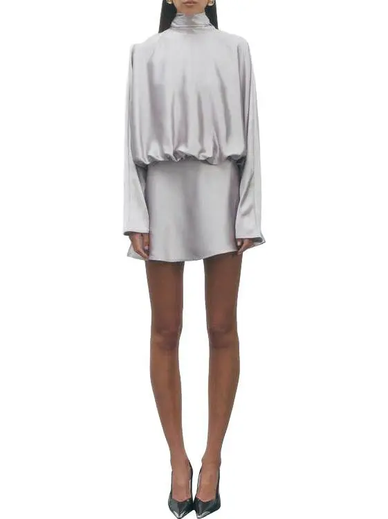 MAUDE CLUB Bellucci Mock Neck Minidress - Silver