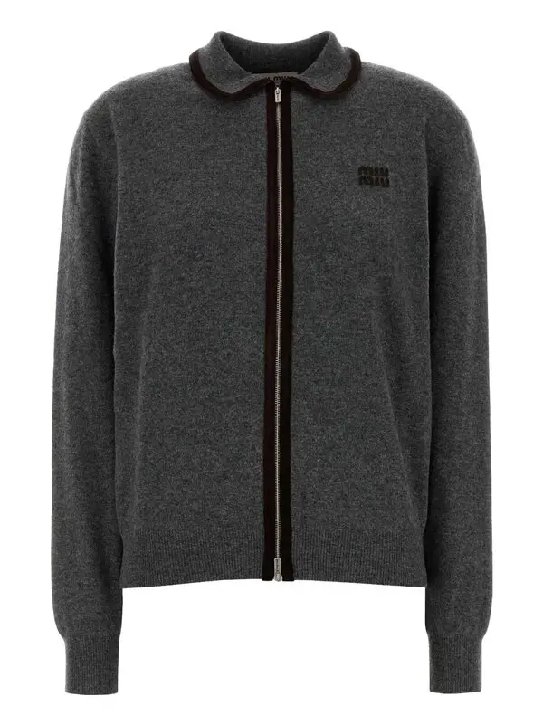 Miu Miu Dark Grey Wool Blend Cardigan - Gray