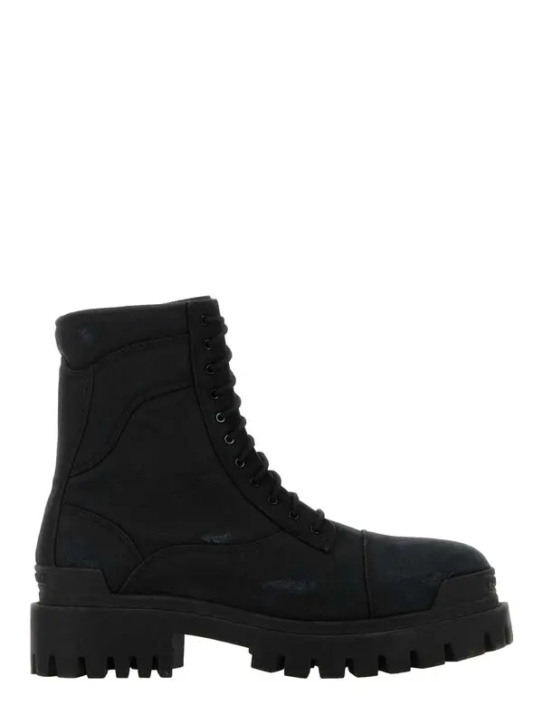 Balenciaga Slate Canvas Combat Strike Ankle Boots - Black