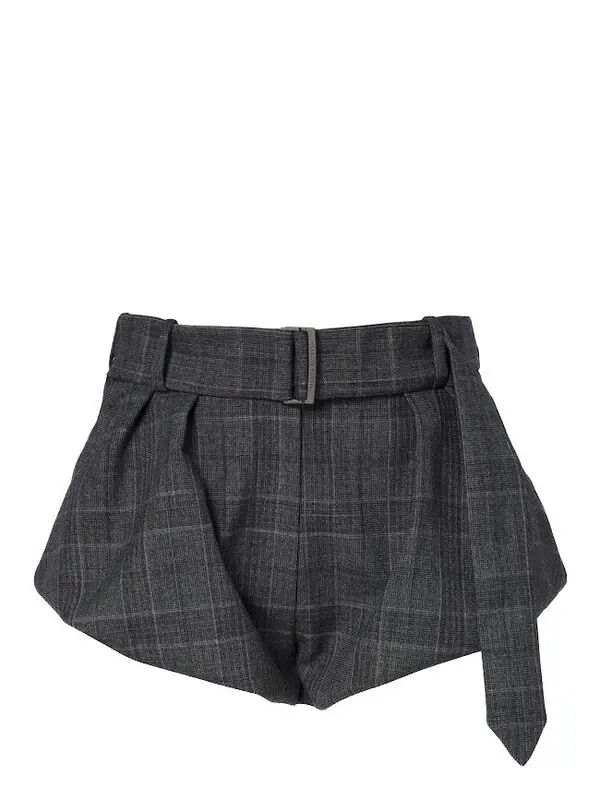 Magda Butrym Belted Checked Virgin Wool Shorts - Grey