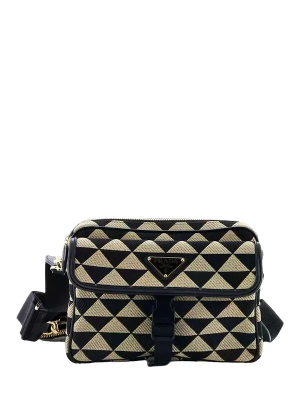 Prada Symbole Front Pocket Zip Messenger Jacquard Small Crossbody Bag - Brown
