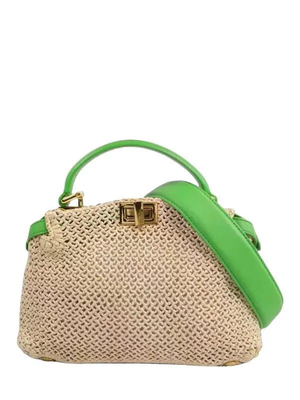 Fendi Mini Peekaboo Raffia Shoulder Bag - Neutrals