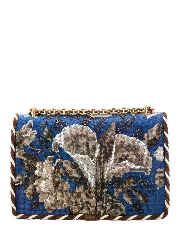 Valentino Garavani Vlogo Vain Beaded Embroidered Silk Medium Shoulder Bag - Blue