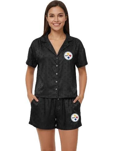 CONCEPTS SPORT Pittsburgh Steelers Wink Dot Satin Jacquard Sleep Set - Black