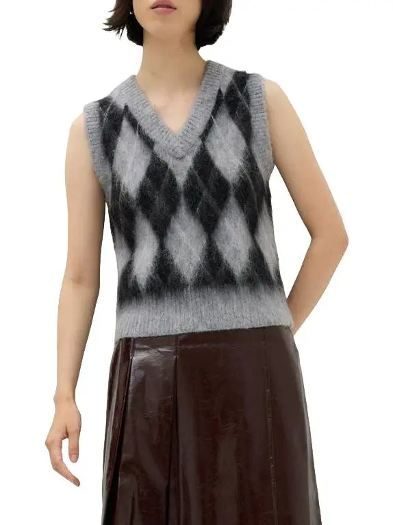 M&s Argyle Oversize Sweater Tank - Grey