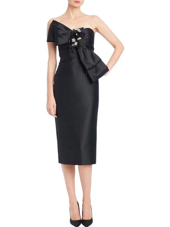 Badgley Mischka Beaded Bow Mikado Cocktail Dress - Black