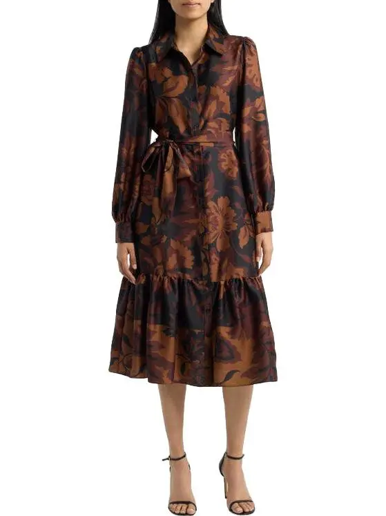 Julia Jordan Floral Long Sleeve Midi Shirtdress - Black/brown