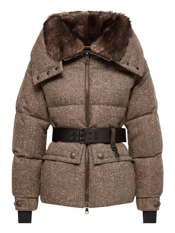 Moncler Gelise Shearling-trimmed Belted Down Jacket - Brown