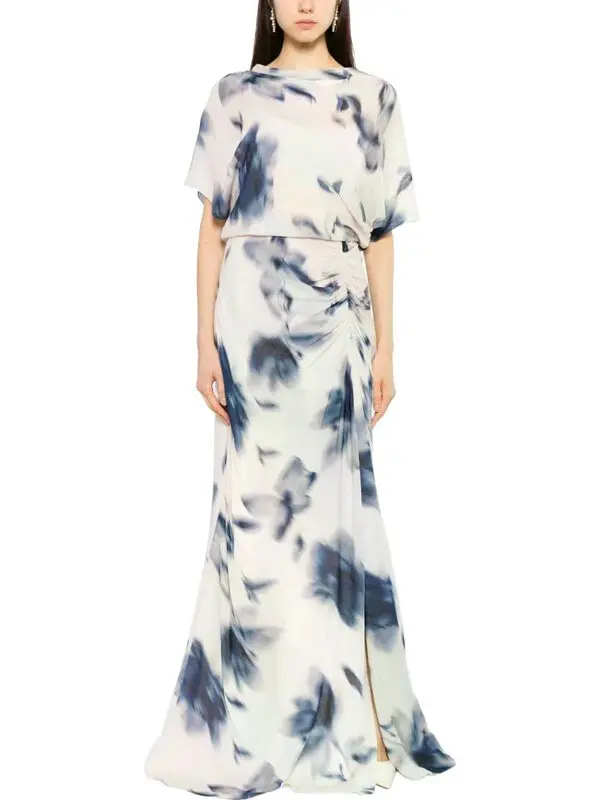 Amsale Floral-print Ruched Dress - Neutrals