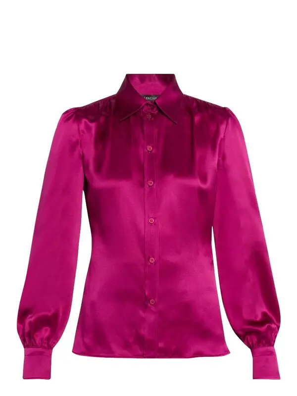 Balenciaga Puff-sleeve Fitted Silk Blouse - Prune