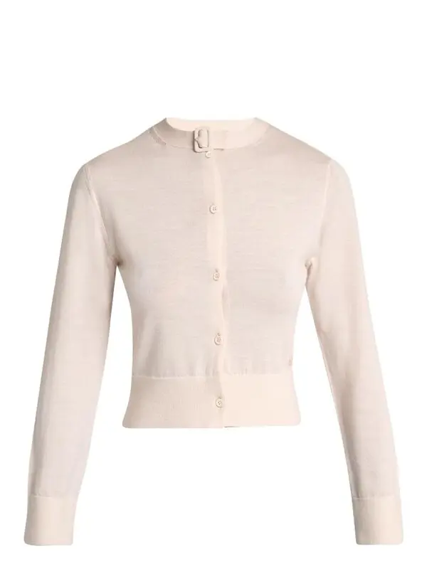 COURREGES Buckle Crewneck Merino Wool Crop Cardigan - Light Sand