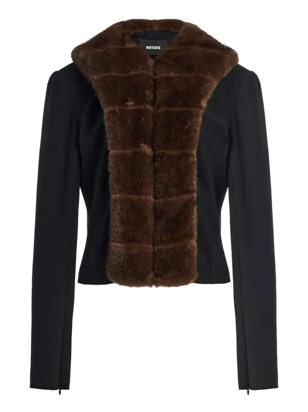 ROTATE BY BIRGER CHRISTENSEN Faux-fur-trimmed Cardigan - Black