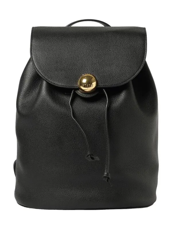 Furla Grained Leather Rucksack With Flap And Drawstring Closure - Black