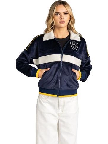 THE WILD COLLECTIVE Milwaukee Brewers Velvet Cord Full-zip Jacket - Navy