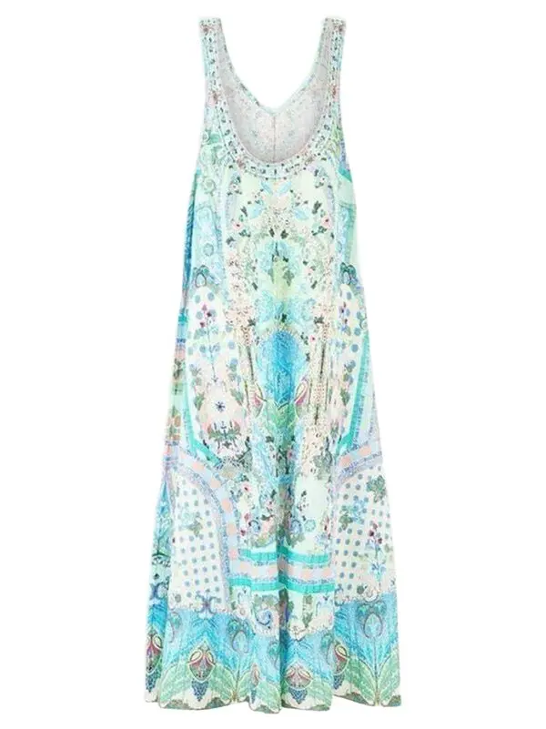 Camilla Printed Linen Open-back Maxi Dress - Midsummer