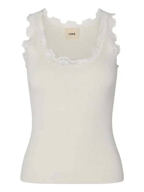 LEONÍ Camisole Älma Lace-trimmed Ribbed Silk - Egg Shell