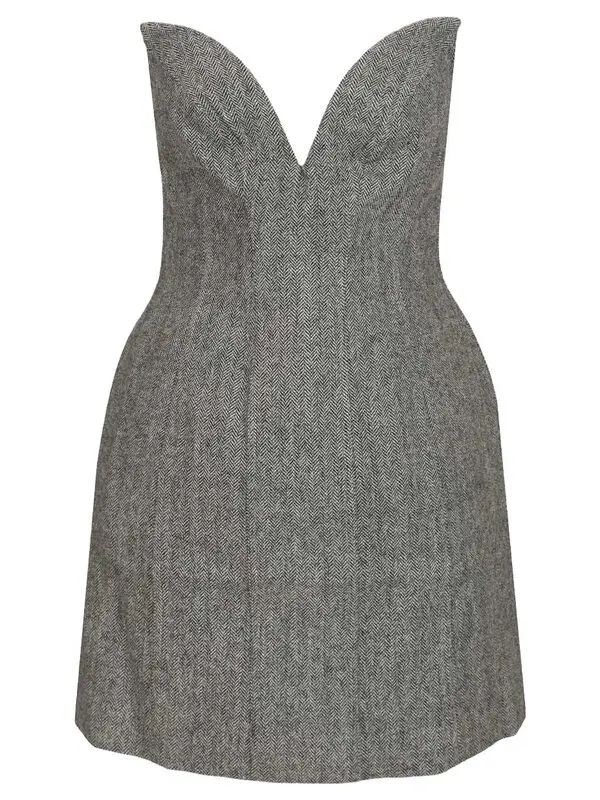 SELF-PORTRAIT Herringbone Wool Mini Dress - Gray