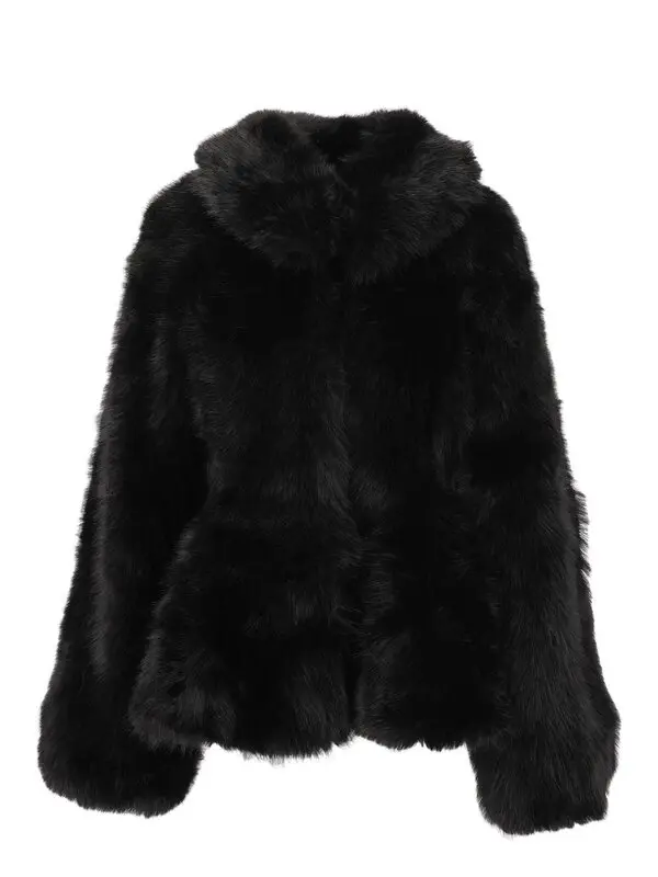 ROTATE BY BIRGER CHRISTENSEN Faux Fur Flared Faux Fur Jacket - Black