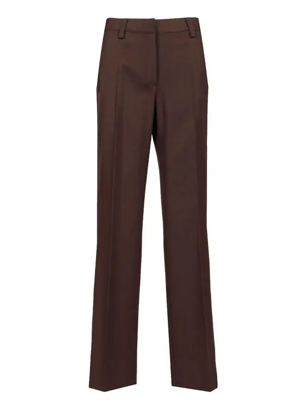 Off-White Wool Wide Leg Trousers - Brown
