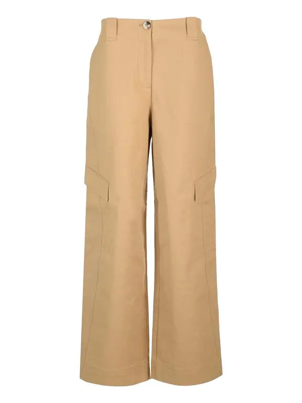 GANNI Cotton Canvas Cargo Trousers - Cream