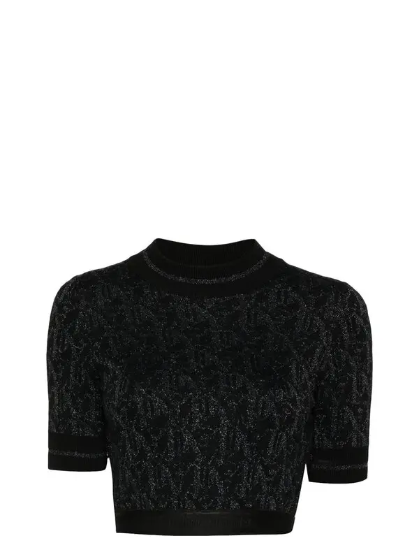 Palm Angels Lurex Knit Top With Monogram - Black