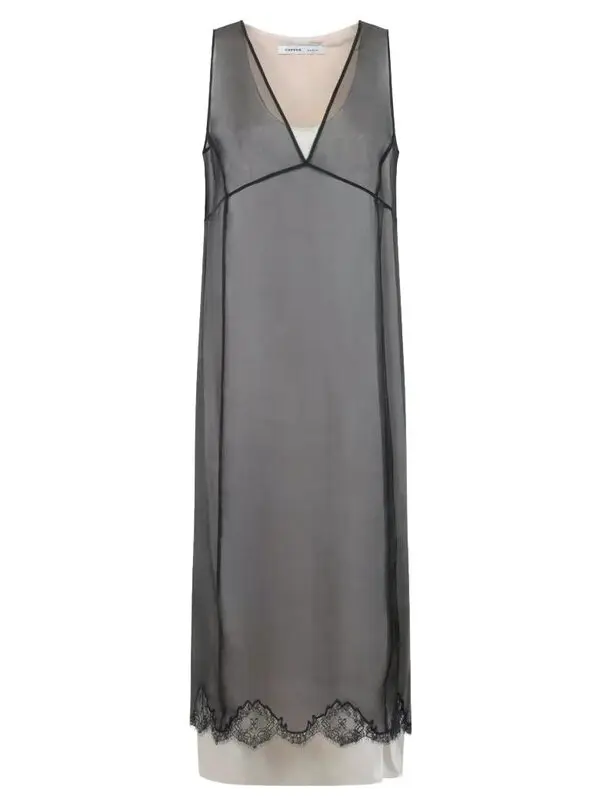 Carven Lace-trimmed Silk Midi Dress - Black