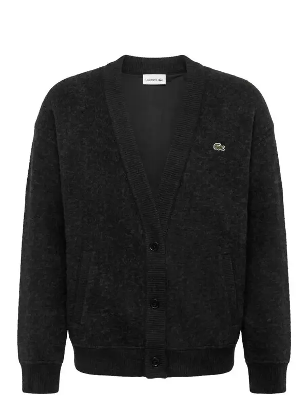 Lacoste Oversized Boiled Wool Knit Cardigan - Grey