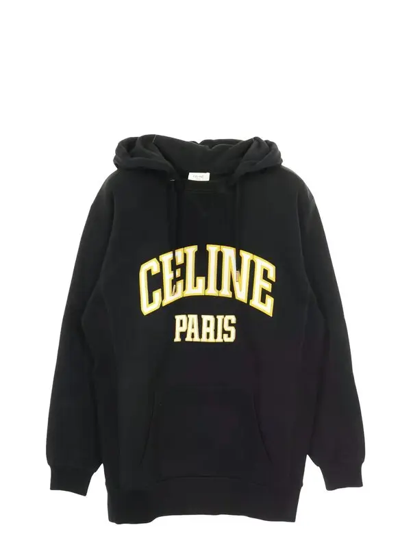 Celine Cotton Logo Pullover Hoodie - Black
